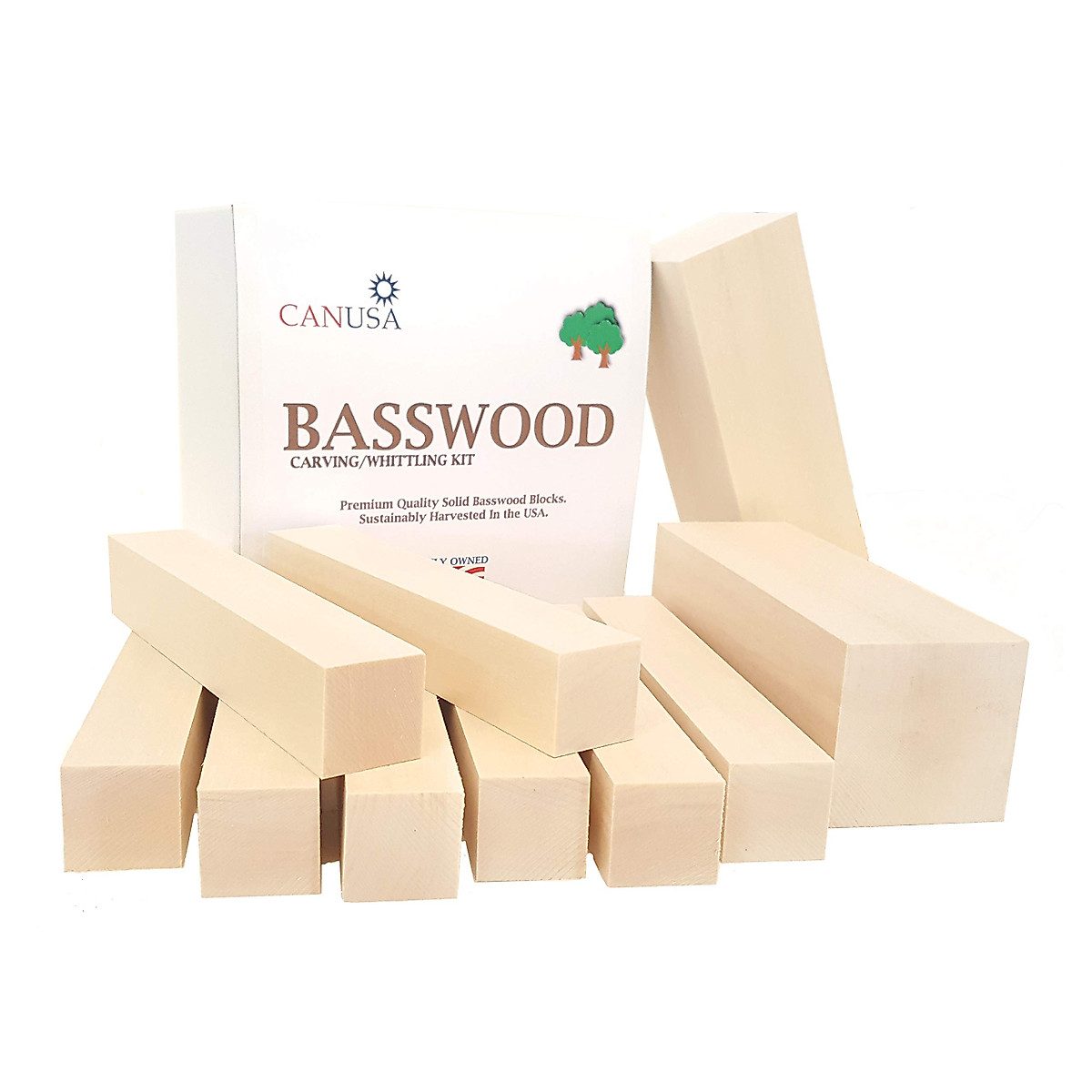 CanUsa Brand Basswood Carving Wood Blocks from Wisconsin USA. Whittling Wood Carving Wood Blocks for Carving. Contains Two Large Basswood Carving Blocks and Eight Small.