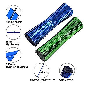 1000 Pcs Metallic Twist Ties 10 Colors Twist Tie 4" Bread Ties Twist Ties for Bags Foil Twist Ties Bag Ties Colorful Twist Ties for Party Gift Wrapping Bags Cellophane Treat Bags Bread Candy Bags