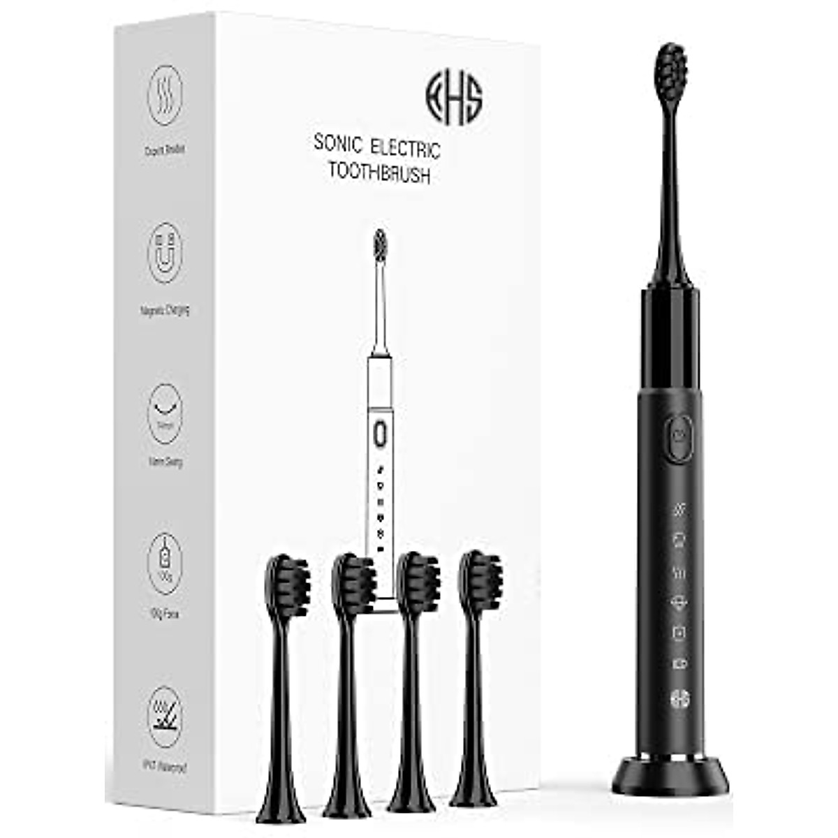 KHS Sonic Electric Toothbrush for Adults, Sonic Toothbrush with 5 Modes Tooth Brush Electric Set with 4 Brush Heads, Rechargeable Electric Toothbrush with 2 Min Smart Timer