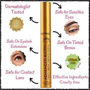 Eyelash Growth Serum Physician Developed, Advanced Biotin for Fuller, Longer, Thicker & Healthier Natural Lashes; Lash Extensions Safe, Oil-free, Irritation free, 5ml Plant-Based