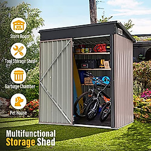LAUSAINT HOME 5x3FT Outdoor Storage Shed, Small Waterproof Metal Storage Tool Bike Sheds with Lockable Door for Backyard, Garden, Patio and Lawn, Brown