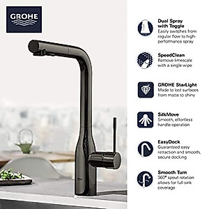 GROHE 30271BE0 Essence Single-Handle Kitchen Sink Faucet with Pull-Down Sprayer, Brass, Polished Nickel Infinity Finish