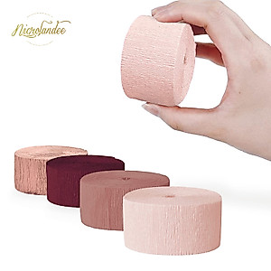 NICROLANDEE 8 Rolls Burgundy Rose Gold Crepe Paper Streamer Rolls for Birthday Wedding Engagement Bridal Shower Bachelorette Anniversary Valentine's Day Decorations