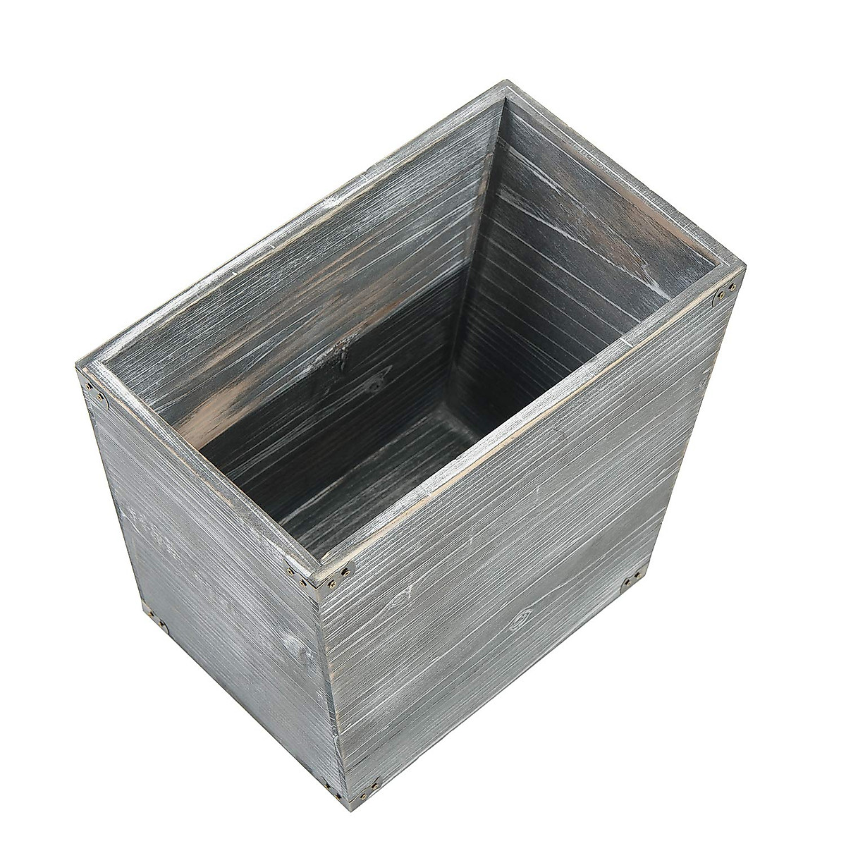 VERGOODR Grey Farmhouse Style Torched Wood Trash Can Waste Bin with Decorative Metal Brackets Trash Can for Bedroom,Living Room, Bathroom & Office (Gray)