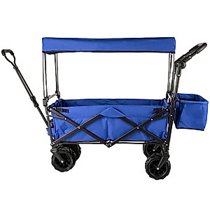 HAPPYBUY Extra Large Collapsible Garden Cart/Wagon with Removable Canopy, 220lbs Capacity Push& Pull Utility Cart with Rear Storage; Upgrad Padded Cotton 600D OxfortSecure Lock (40IN40IN20IN, Blue)