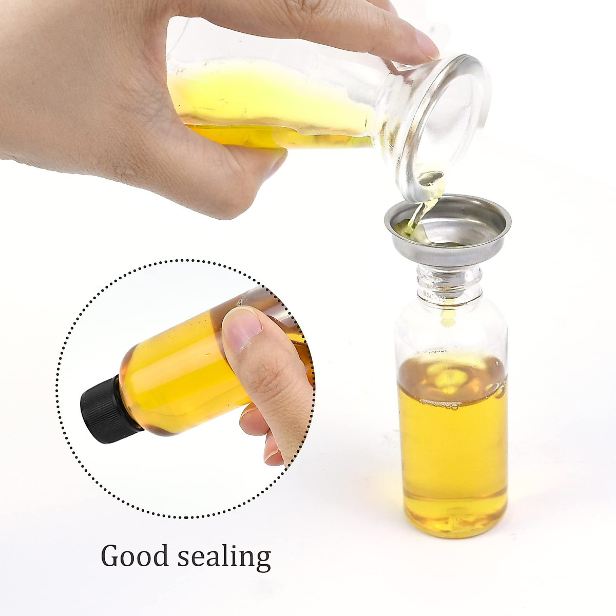 Jeyeou 16pcs 2oz Plastic Juice Bottles with Caps, Reusable Clear Juice Containers Drink Containers Juice Shots with 16pcs Labels 2pcs Funnel and 1pcs Brush for Juice Smoothie Milk Liquor Ginger Shots