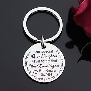 CHENVA Grandparents to Granddaughter Gifts Never Forget That We Love You Keychain Inspirational Gift for Granddaughter (Our Special Granddaughter)