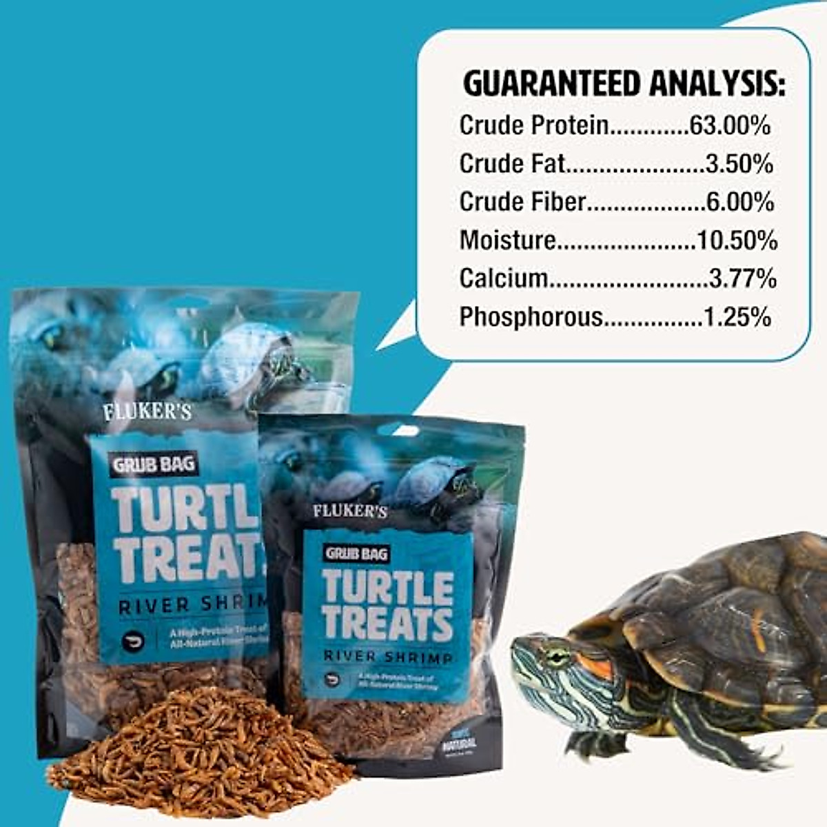 Fluker's Grub Bag Turtle Treats, High Protein Freeze Dried River Shrimp, For Aquatic Turtles, Amphibians, and Reptiles, 12 oz