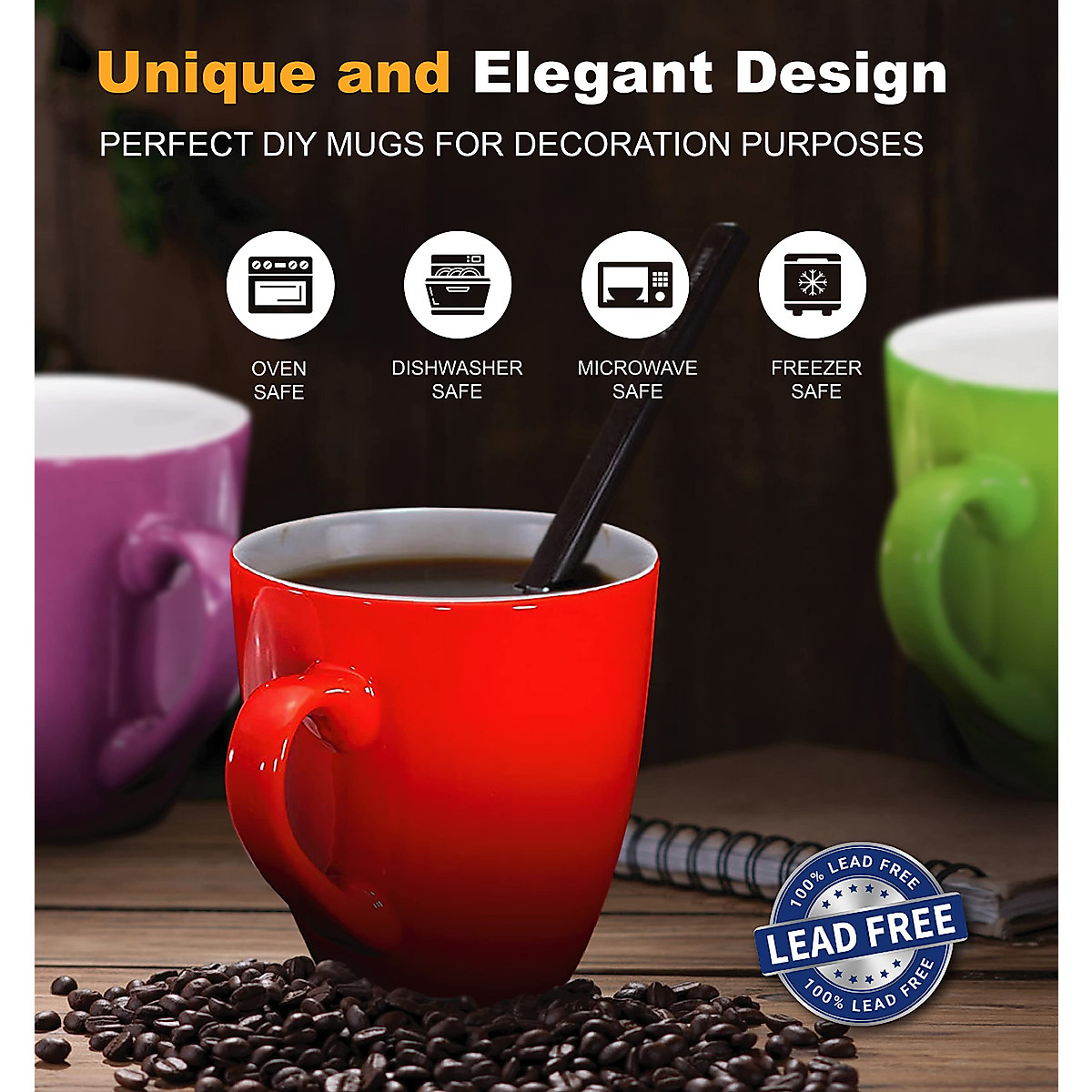 Bruntmor 16 Oz Plain Coffee Mug Set of 6, Large 16 Ounce Ceramic Mugcup Set In Multiple Color, Best Coffee Mug For Your Birthday Gift