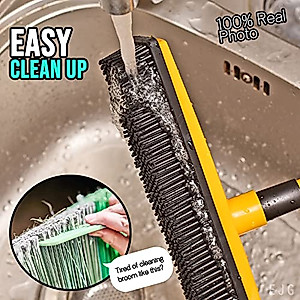 EJG Magic Pet Hair Remover, Rubber Broom & Squeegee & Mop, for Carpet Floor Cleaning, with Microfiber Dust Mop, Extendable, Silicone Bristles Long Handle Sweeper Household Hardwood Tiles Window