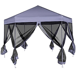 Canopy Tent ,Wedding Party Tent, Outdoor Gazebo,Easy Canopy ,for Outdoor Party Events,Hexagonal Pop-Up Marquee with 6 Sidewalls Dark Blue 11.8'x10.2'