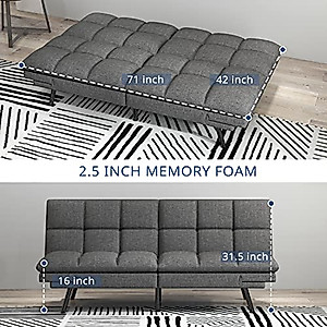 FONTOI Futon Sofa Bed Memory Foam Couch Sleeper Daybed Foldable Convertible Loveseat, Dark Gray