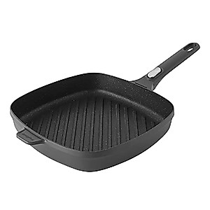 Berghoff GEM Non-Stick Cast Aluminum Grill Pan 11" 3.4 qt. Square Stay-Cool, Detachable Handle Ferno-Green, PFOA Free Coating Induction Cooktop Fast Heating Oven Safe