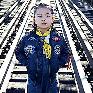 Norman Dragon Patch Embroidered Nylon MA-1 Baby Kids Bomber Flight Jacket Winter Padded Thick Coat for Boys Girls (Navy, 10) (FLJ-0008)