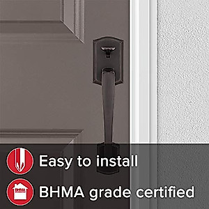 Kwikset Prescott Front Door Handle with Interior Tustin Lever Featuring Microban Antimicrobial Product Protection, Venetian Bronze Front Door Hardware Does Not Include a Deadbolt