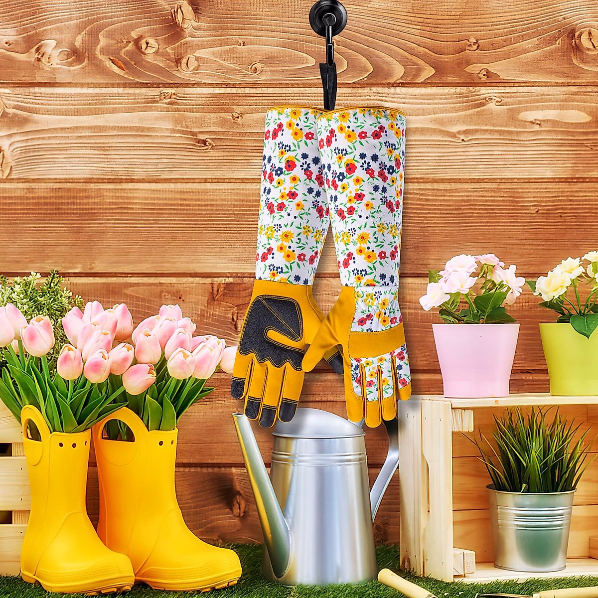 isilila Long Gardening Gloves for Women, Rose Pruning Gloves Thornproof with Forearm Protection, Breathable Work Gloves with Touch