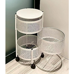 Boncun Rotating Storage Shelves Rack for Kitchen vegetable Storage Organizer Fruit Basket floor stand Shelf fruit tower Potato Onion (White Rotating Square 3 Tier)