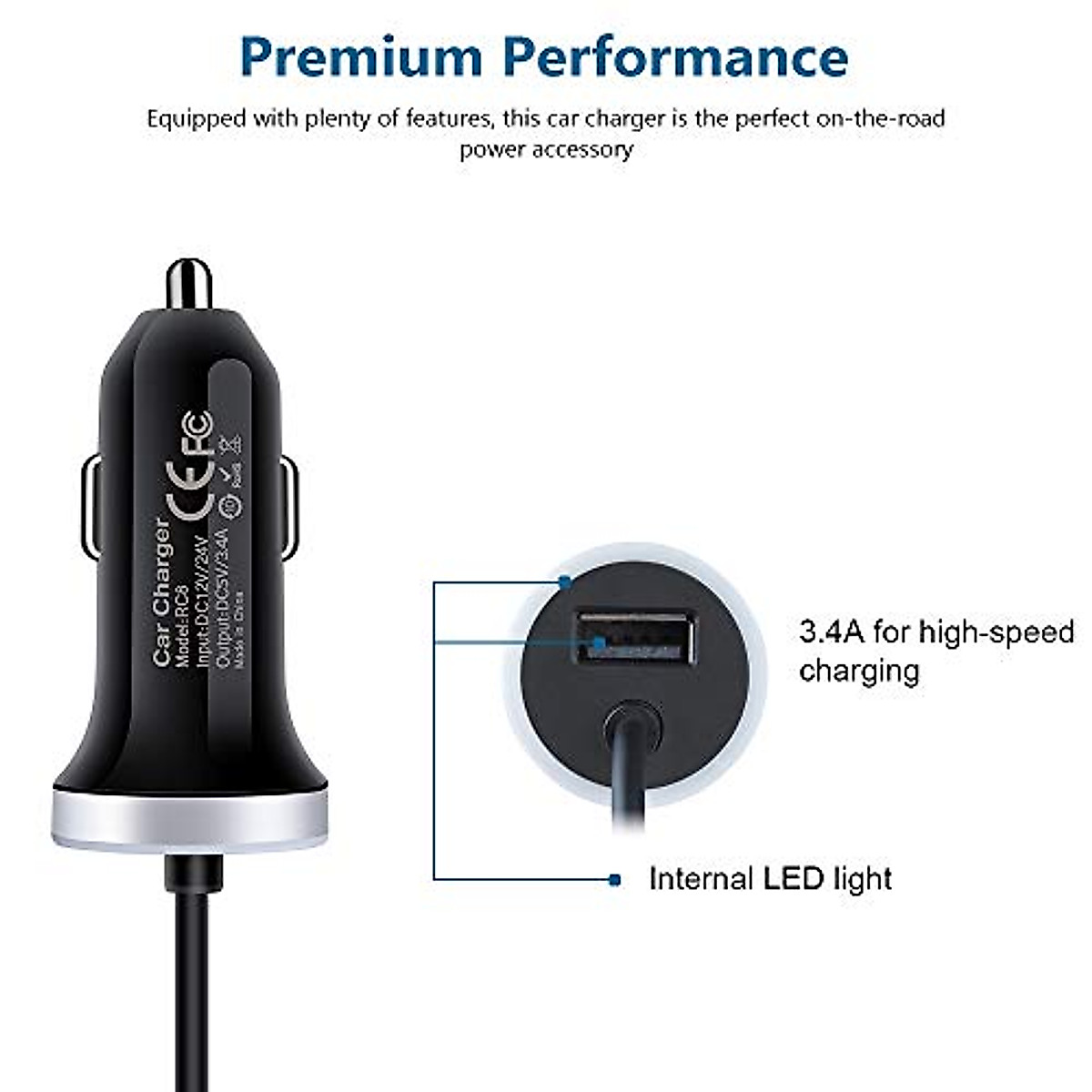 USB C Car Charger, 3.4A Fast Charging Car Adapter+3ft Type C Cable for Samsung Galaxy S23 S22 S21 S20 S10 Note 20 A10E A20 A50 A51 A01 A71 A11,LG Stylo 6/5/4 G7 V60 ThinQ Moto G8 G7 Google Pixel 4 3a