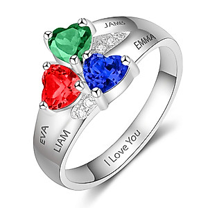 GLAMCARAT Sterling Silver Personalized Birthstone ring customized engraving fine jewelry for women mothers ring (sterling-silver, 6)