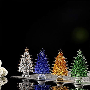 DSJUGGLING Crystal Art Carfts Glass Royal Blue Clear Christmas Tree Sculpture Figurine Decorative Colorful K9 Crystal Christmas Tree Holiday Figurine with Gift Box (Blue)