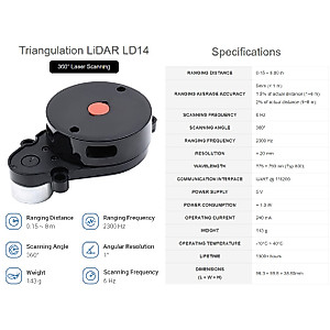 Waveshare 360° Omnidirectional Triangulation Lidar 8m Radius Ranging Software Start-Stop Control Robot Positioning Lidar UART Bus