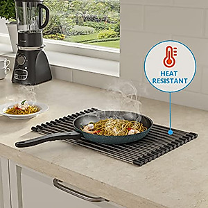 Lordear Black Roll Up Dish Drying Rack Foldable Over The Sink Dish Rack Anti-Slip Silicone Coated Steel Dish Drainer for Kitchen Counter Roll Up Sink Drying Rack, 19.53"x10.75"