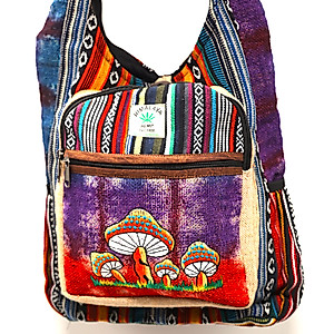 Himalaya Handmade Unique Design Mushroom Hand Embroidery crossbody bag Hippie Festival Travel 100% Hemp FAIR TRADE | Handmade with Love
