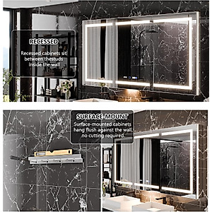 WELERONY Smart Lighted Medicine Cabinet with Mirror, 72" x 36" LED Medicine Cabinet Mirror for Bathroom with Built-in High-Power Outlet, Stepless Dimming & Anti-Fog, Wide Hinge