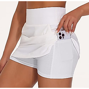 THE GYM PEOPLE Women's Golf Skort Tennis High Waist Lightweight Athletic Casual Skirts Built-in Shorts with 4 Pockets White