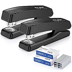 Desktop Office Stapler with 2000 Staples: IMLIKE Half Strip Desk Staplers, take 26/6 Staples 25 Sheets Capacity, Metal Construction, Non-Slip Base, Black, 2-Pack