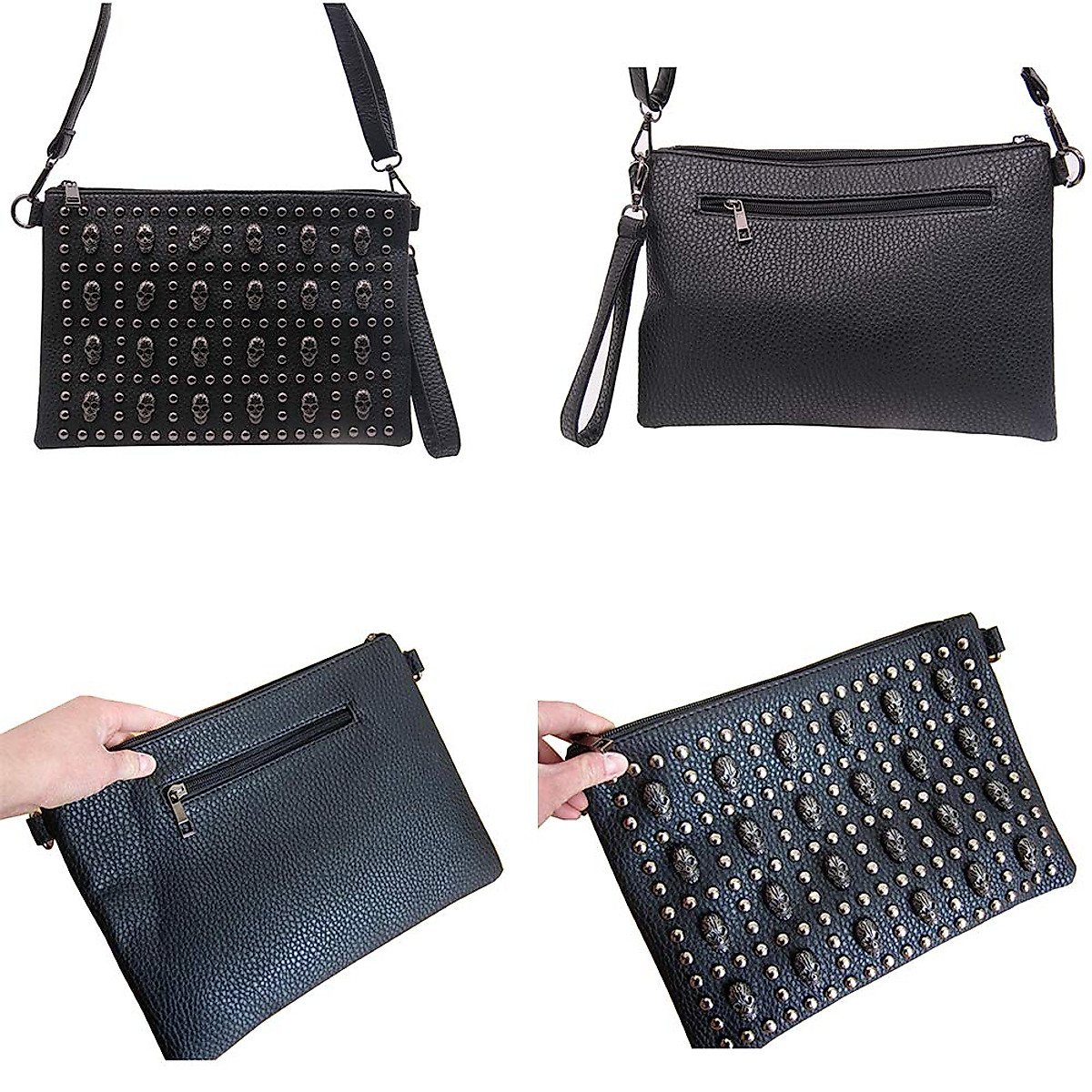 Women Rivets Skull Clutch Purses small Shoulder Bag Party Wristlet Handbag Bag Evening Long Purse
