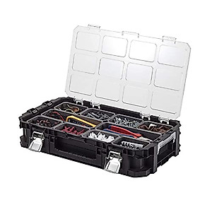 Keter Mobile Hawk Cart and Stackable Tool Box System and Organizer with Telescopic Comfort Grip Handle - Perfect Organization and Storage Chest for Power Drill, Tape Measure, and Small Parts