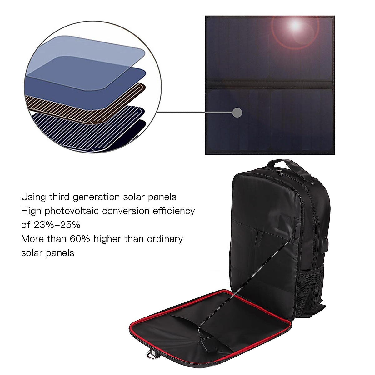 BOSTOM.F Solar Backpack 14W Solar Panel Charge for Cell Phones with USB Charging Port