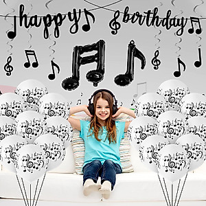 60 Pieces Music Theme Party Decorations Set Include Music Note Latex Balloons Music Note Foil Balloons Music Note Banner Music Note Hanging Swirls for Birthday Party Wedding Supplies (Classic Style)