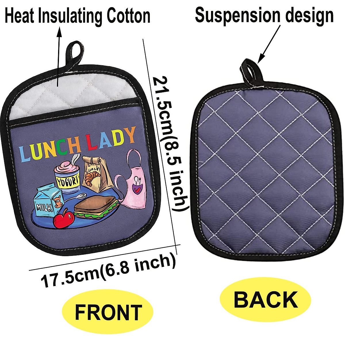 WZMPA Lunch Lady Pot Holders School Lunch Lady Appreciation Gift Lunch Lady Kitchen Hot Pads for Cafeteria Worker (Lunch Lady Holder)