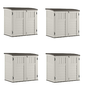 Suncast 34 Cubic Feet Horizontal Backyard Storage Stow Away Shed, Ivory (4 Pack)