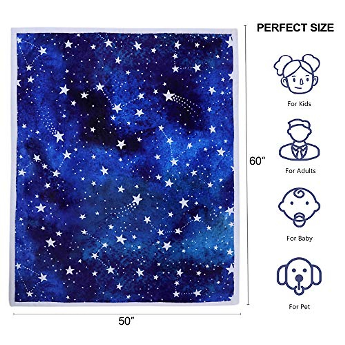 Stars Fleece Throw Blanket, Jewel Blue Starry Sky Plush Throw Blanket Love Gifts Blanket for Women Super Soft Bed Sofa Chair Throw for Kids and Adults (47" x 60")
