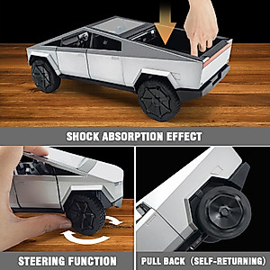 Cybertruck Model: 1/32 Diecast Metal Toy Trucks with Lights and Sounds, Mini Vehicles Toys for Boys, Ages 3 and Up (Silver)