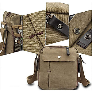 Men's Canvas Messenger Bag ,Casual Shoulder/ Chest Bag ,Travel Carry Bag,Multi-pocket Purse Handbag Crossbody Bags,Vintage Lightweight Small Satchel ,Khaki