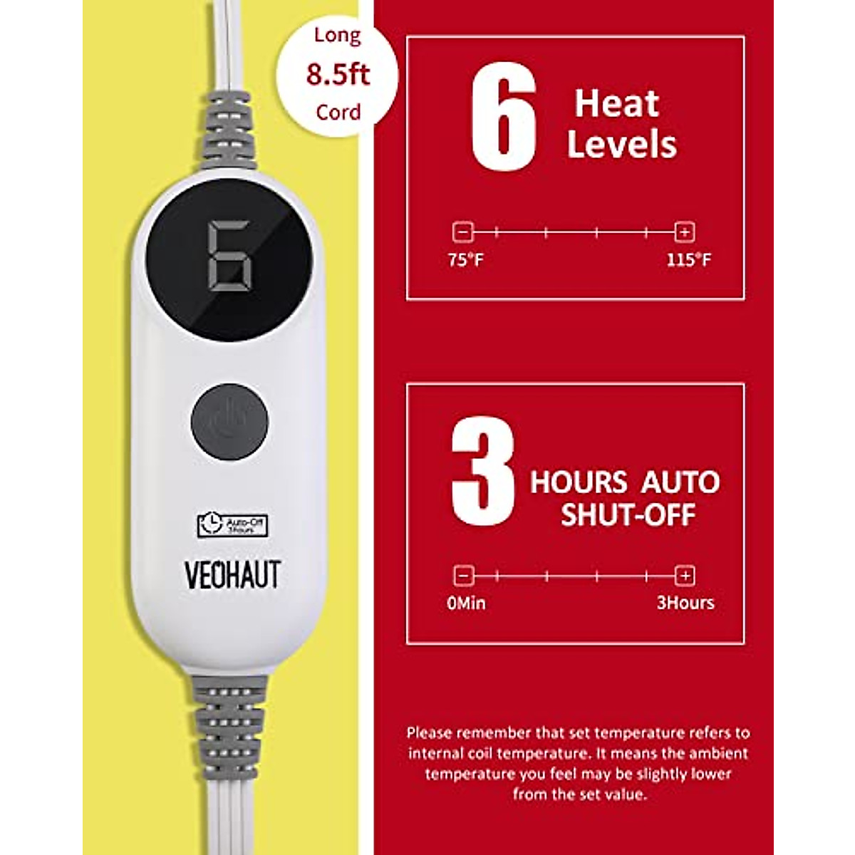 VEOHAUT Heated Blanket Electric Throw with Double-Layer Flannel, 6 Heating Levels, 3 Hours Auto-Off, Fast Heat & ETL Certification, Home Office Use & Machine Washable, 50x60 inches