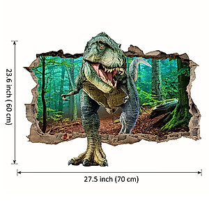 Supzone Dinosaur Wall Stickers Broken 3D Decorative Wall Decals Removable Boys Bedroom Baby Nursery Childrens Wall Decor