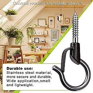 BeneLabel 20-Pack Screw in Hooks for Hanging Plants, String Lights & More - Black Wood Hooks with Safety Buckle Design - Rust Proof & Weather Proof - 40 lbs Capacity