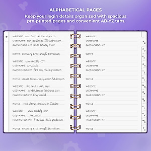 Clever Fox Password Book Spiral – Mini Internet Address & Password Organizer with Laminated Alphabetical Tabs – Small Password Keeper Journal – Hardcover, Pocket Size, 4.7x5.7” (Purple)