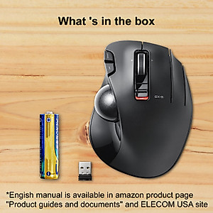 ELECOM EX-G Trackball Mouse, 2.4GHz USB Wireless, Ergonomic Design, Thumb Control, Smooth Roller Ball, Optical Tracking, 6 Programmable Buttons, Tilt Scroll, Computer Mice for Laptop PC, Windows & Mac