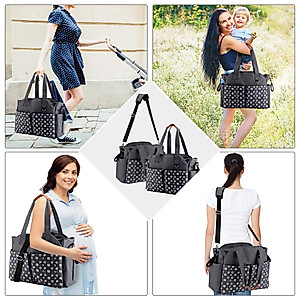 Homlynn Diaper Tote Bag, Baby Changing Satchel Bag Messenger Weekender with 12 Pockets and Stroller Straps for All Baby Accessories (Classic Grey)
