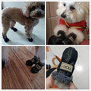 PIHAPPY Warm Winter Little Pet Dog Boots Skidproof Soft Snowman Anti-Slip Sole Paw Protectors Small Puppy Shoes 4PCS (S, Black)
