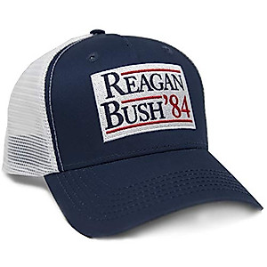 Urban Ridge Reagan Bush ’84 Adult Trucker Hat Snapback, Navy Blue with Embroidered Patch