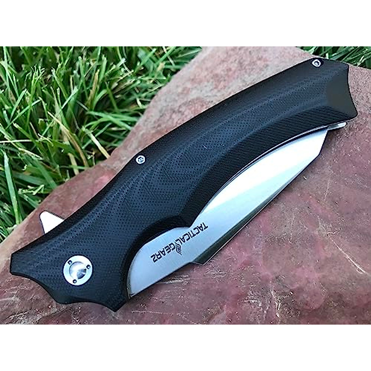 TACTICAL GEARZ G10 EDC Pocket Knife, TG Vex! G10 Handle, 9Cr18MoV Stainless Steel Blade w/Ball Bearing Washers! Includes Sheath! (Black)
