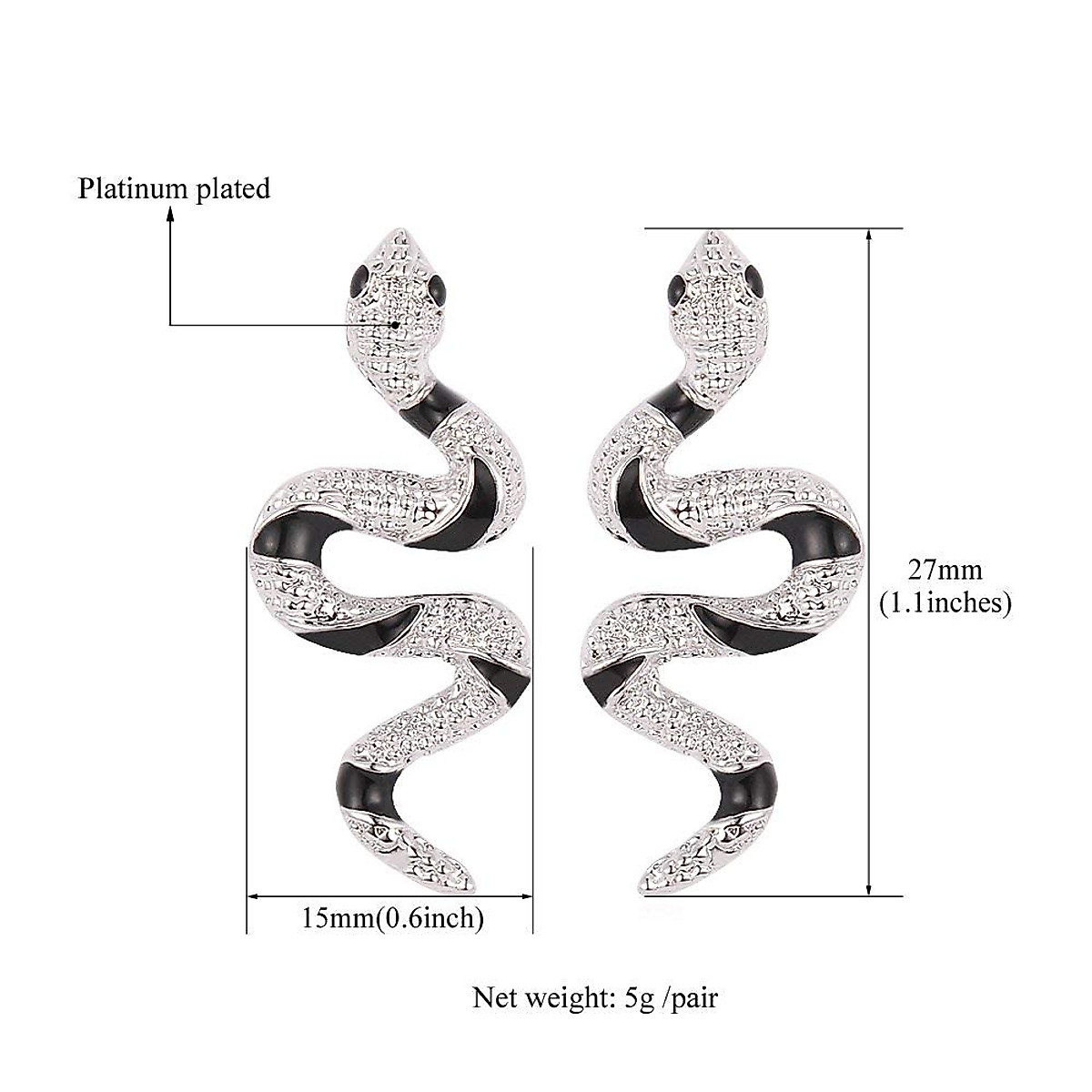 U7 Vivid Snake Earrings Women Platinum Plated Gothic Punk Serpent Dangle Earrings Party Gift