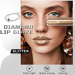 NewBang 3 Colors Metallic All Glitter Liquid Lipstick Set Chameleon Lip Gloss Tint Stain Waterproof Diamond Shimmer Shinning Sparkly Face Eye Glow Moisturizing High Glow Christmas Party Makeup Gift